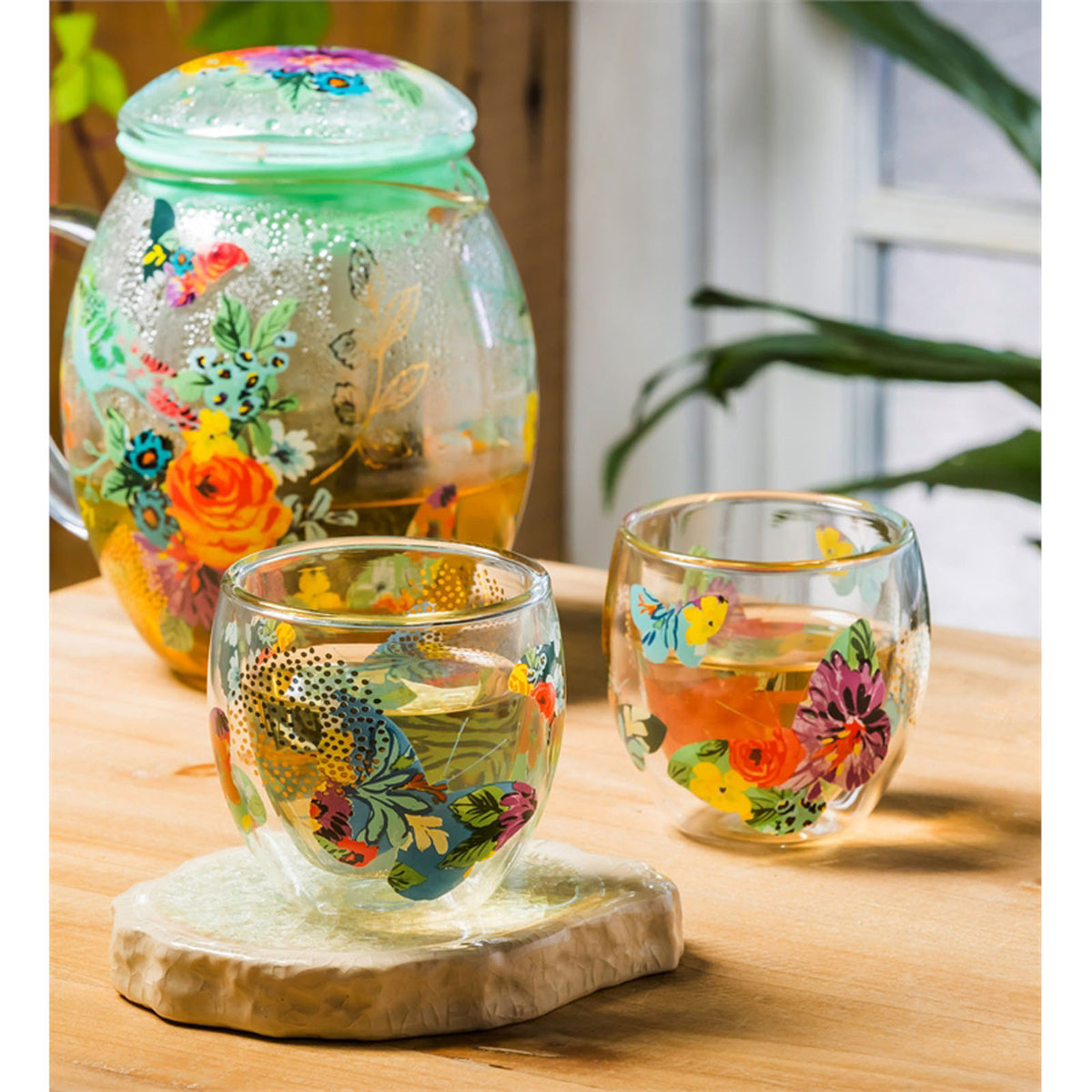 Glass Tea Set w/metallic accent, 28 OZ, Brilliant Bouquet | Jubilee ...