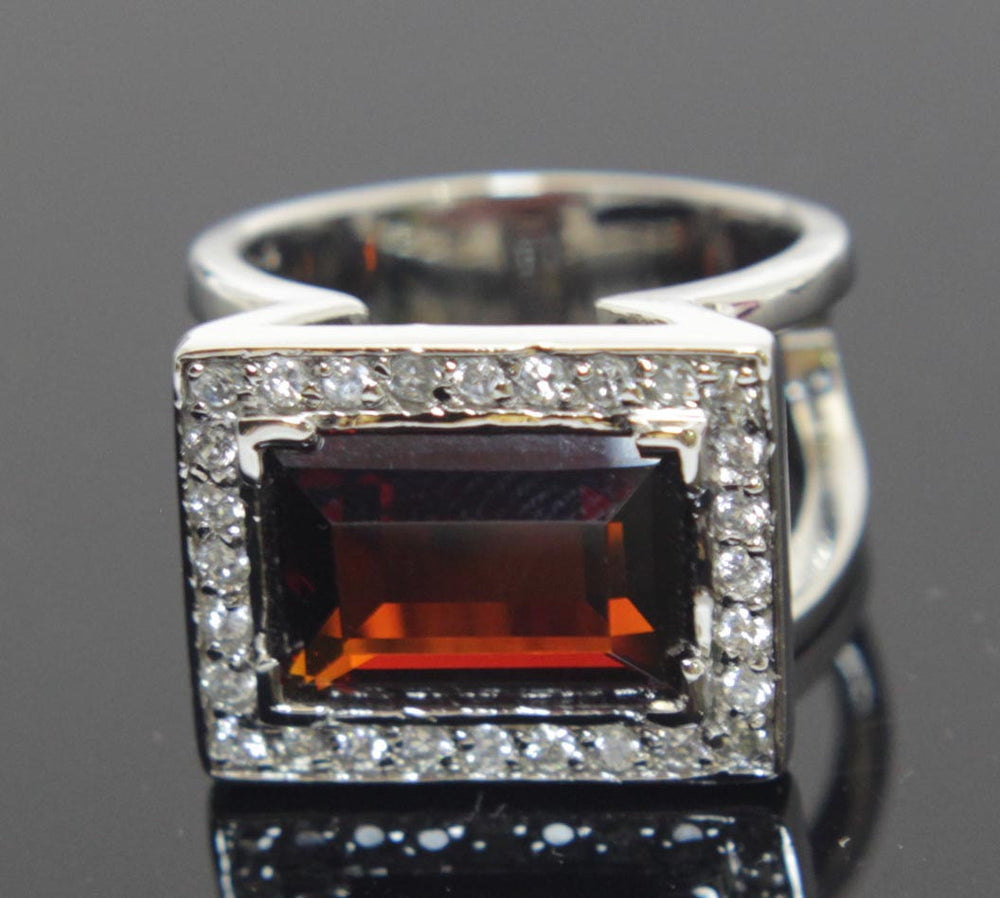 Sterling Silver Garnet Rectangle CZ Ring Size 8 | Jubilee Gift Shop