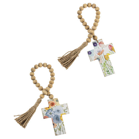Floral Cross on Beaded Hanger with Tassel | Jubilee Gift Shop