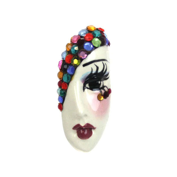 Porcelain Lady Face Pin, Swarovski Crystals | Jubilee Gift Shop