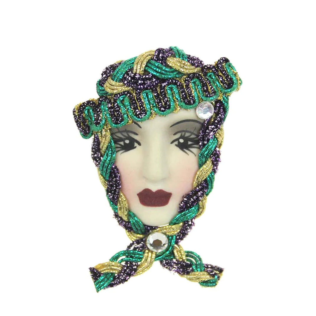 Porcelain Lady Face Pin, Mardi Gras | Jubilee Gift Shop